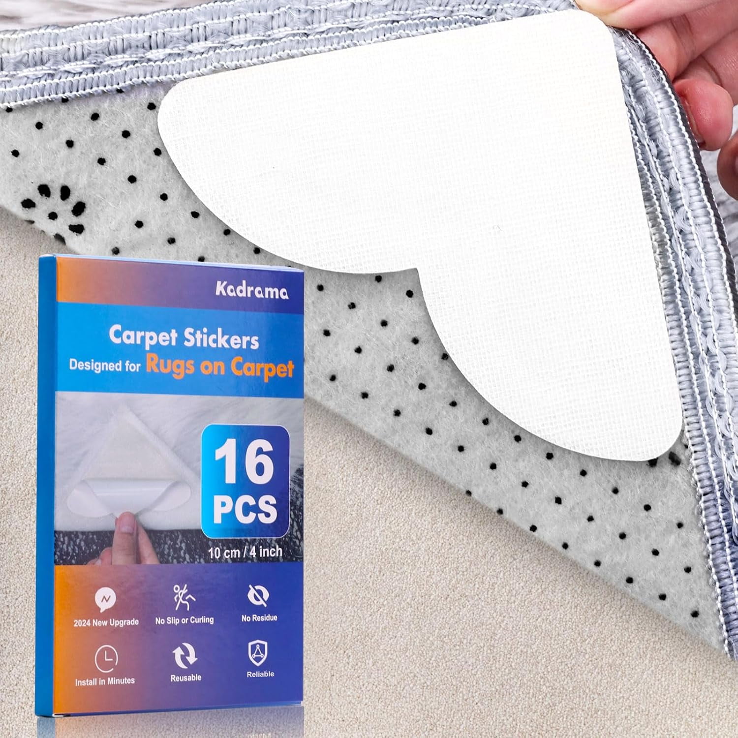 16-Pack Carpet-to-Carpet Rug Grippers | Cloth-Backed Heavy-Duty Anti ...