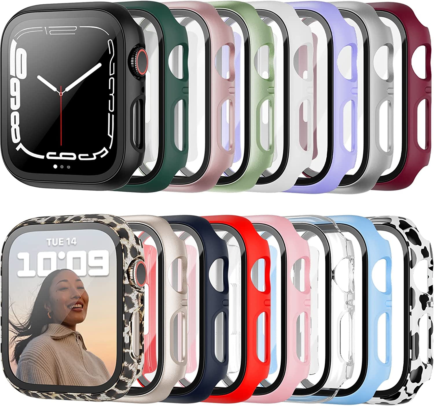 16 Pack Case for Apple Watch SE 2 Series 6/5/4 44mm Tempered Glass ...