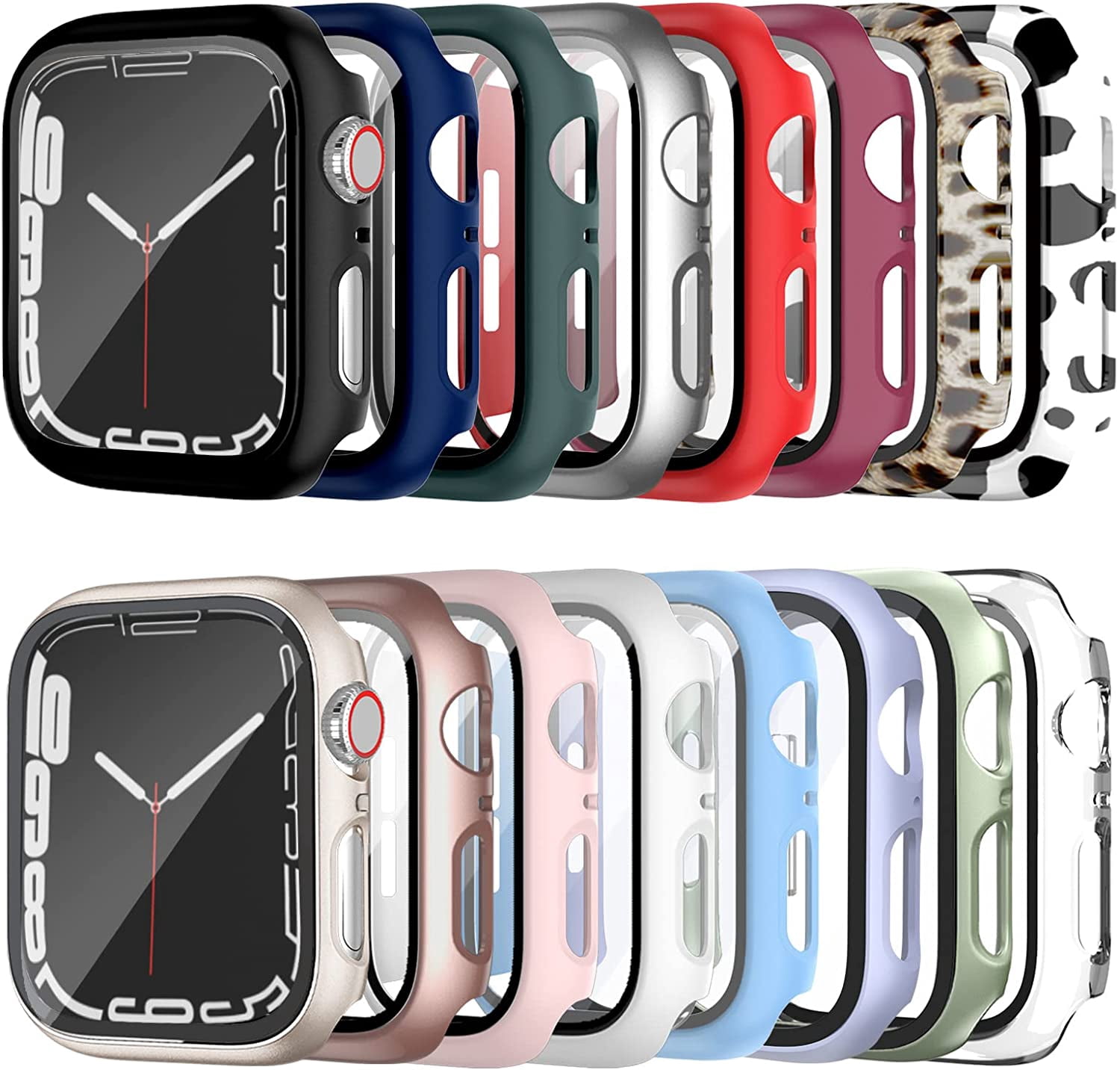 16 Pack Case for Apple Watch SE 2 Series 6/5/4 44mm Tempered Glass ...