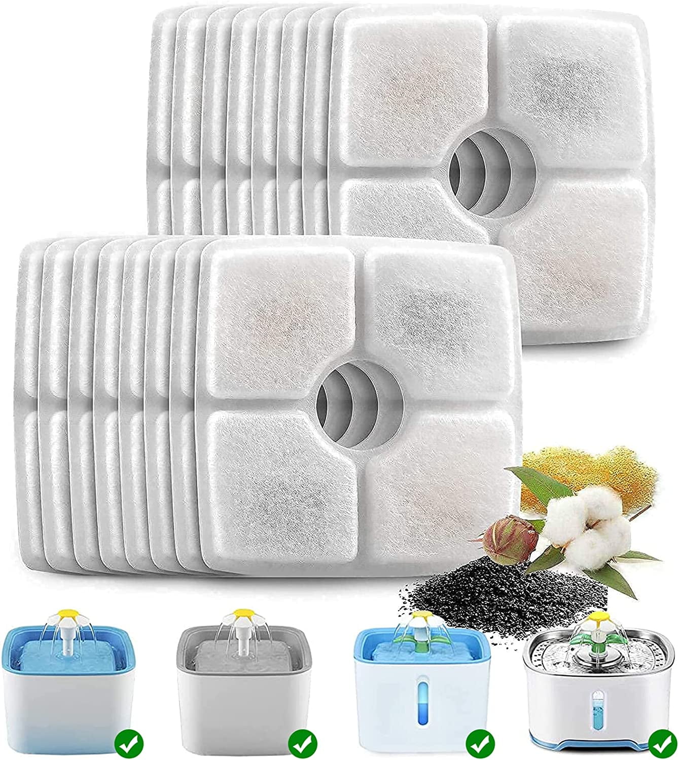 M&H Cat Water Fountain Filters, 16 Pack, Activated Carbon, Square Pet ...