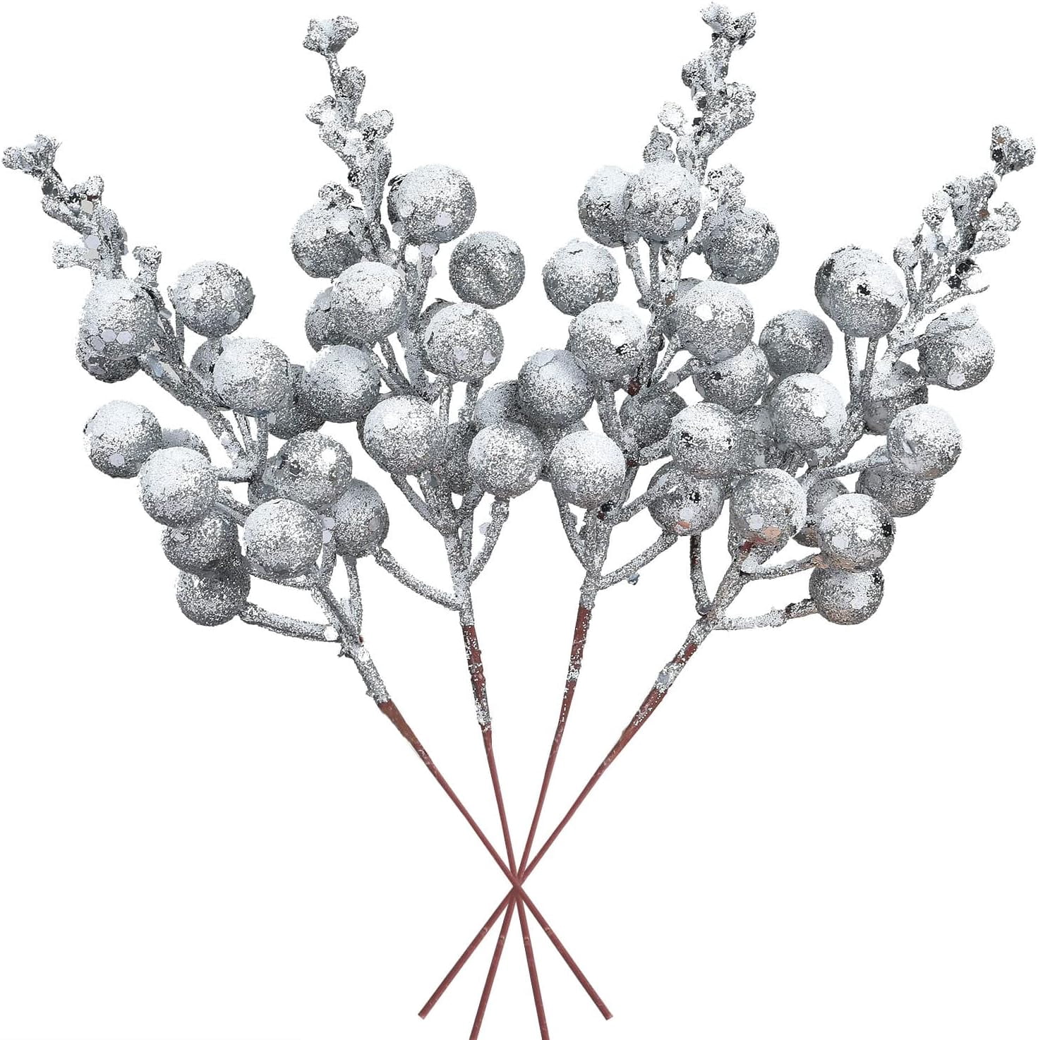 16 Pack Christmas Glitter Berries Stems, 8" Artificial Christmas Picks ...