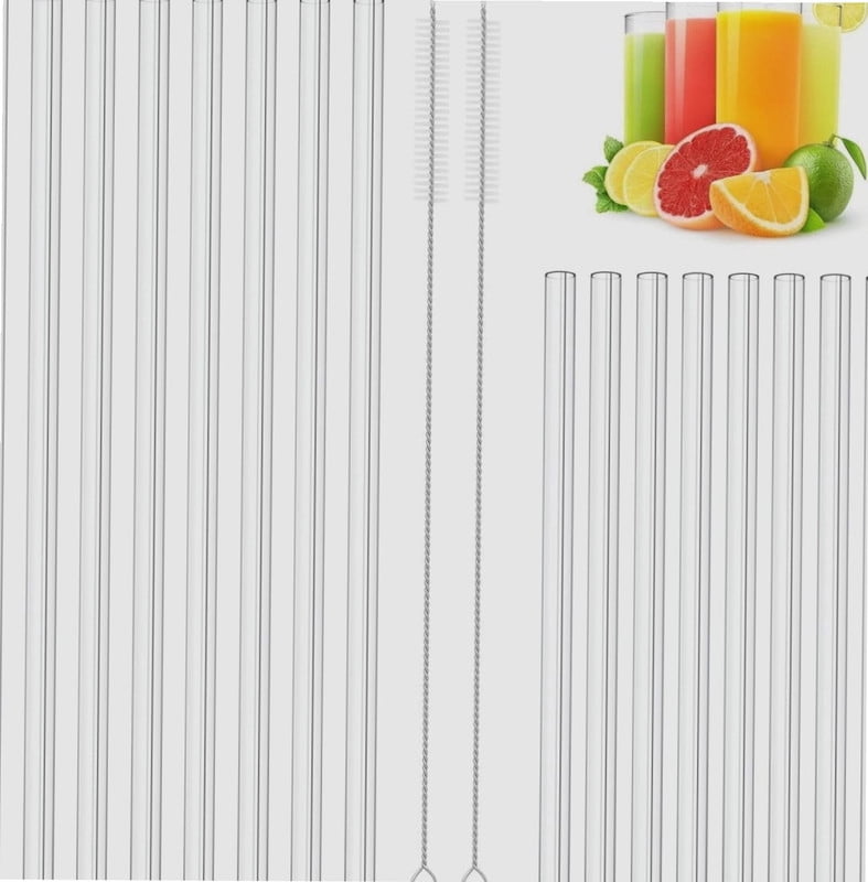 16 Pack Clear Glass Straws for Drinking, 8 Short Glass Straws for ...