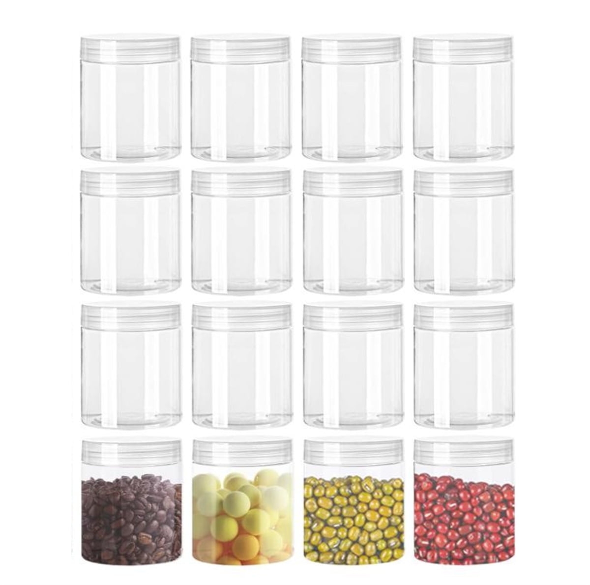 16 Pack Clear Plastic Jars with Lid,PET Material Sealed Food Jars ...