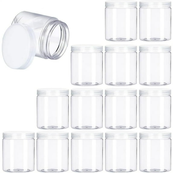 16 Pack Clear Plastic Jars with Lids, Round Wide Mouth Empty Containers ...