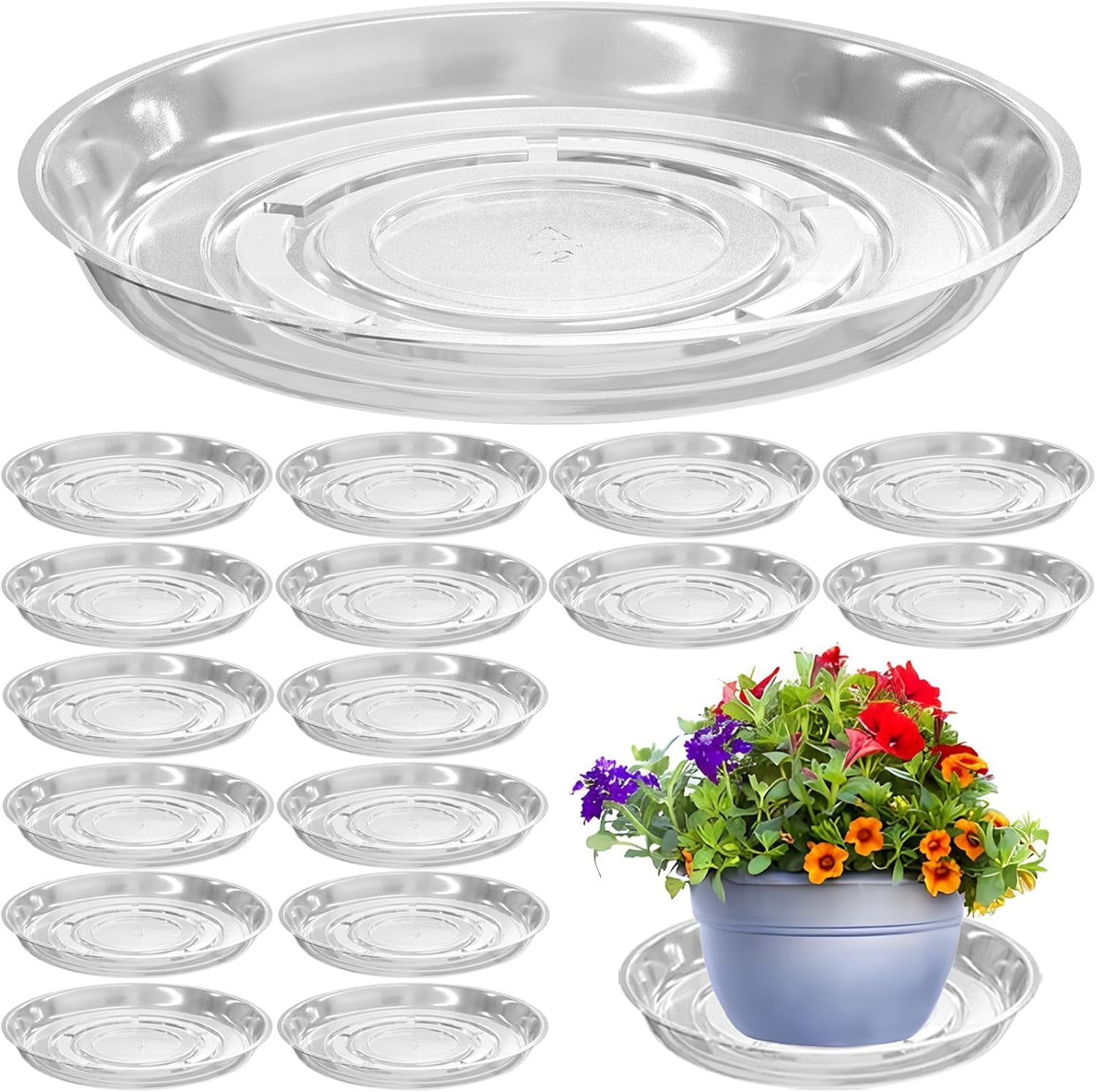 16 Pack Clear Plastic Plant Saucers 14 inch Plant Trays for Pots Plant ...