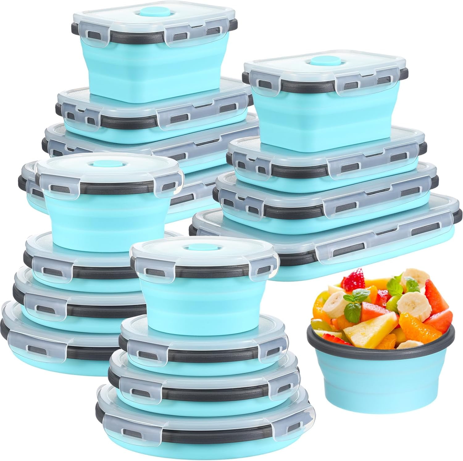 16 Pack Collapsible Food Storage Containers with Lid Foldable 8 Pcs ...