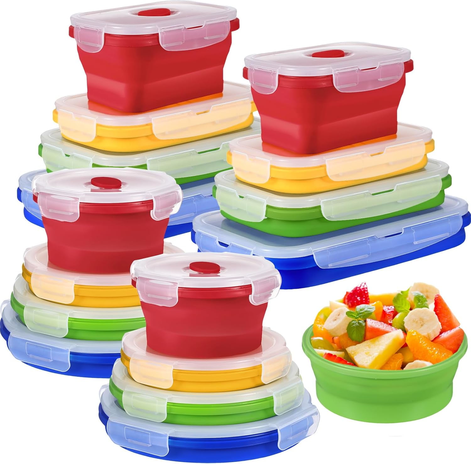 16 Pack Collapsible Food Storage Containers with Lid, Foldable 8 Pcs ...