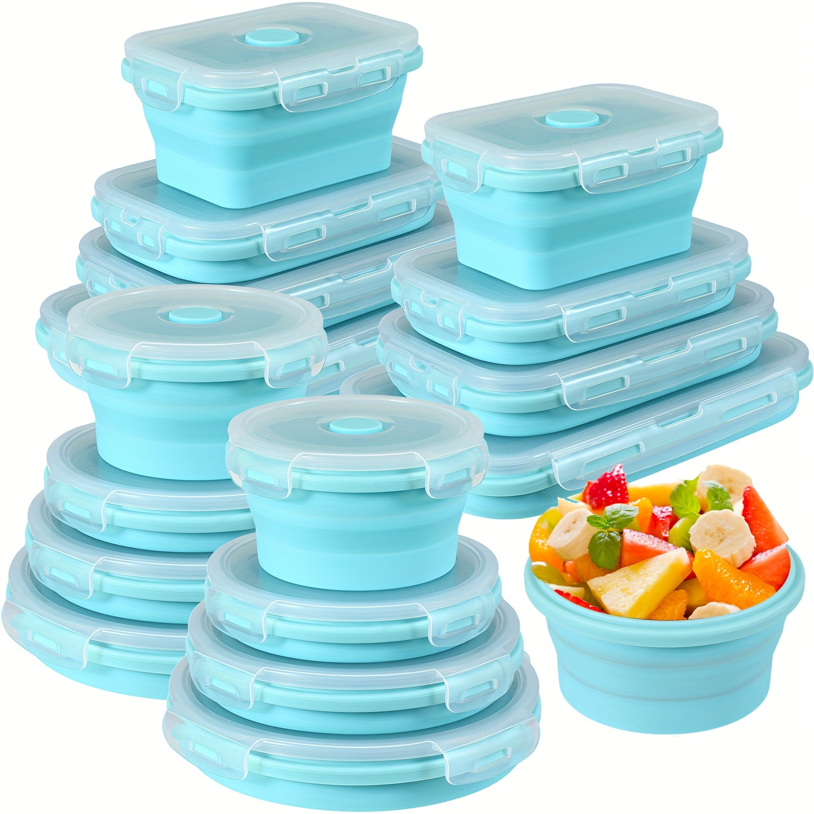 16 Pack Collapsible Food Storage Containers With Lid Foldable 8pcs ...