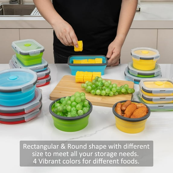16-Pack Collapsible Silicone Food Storage Containers with Lids ...