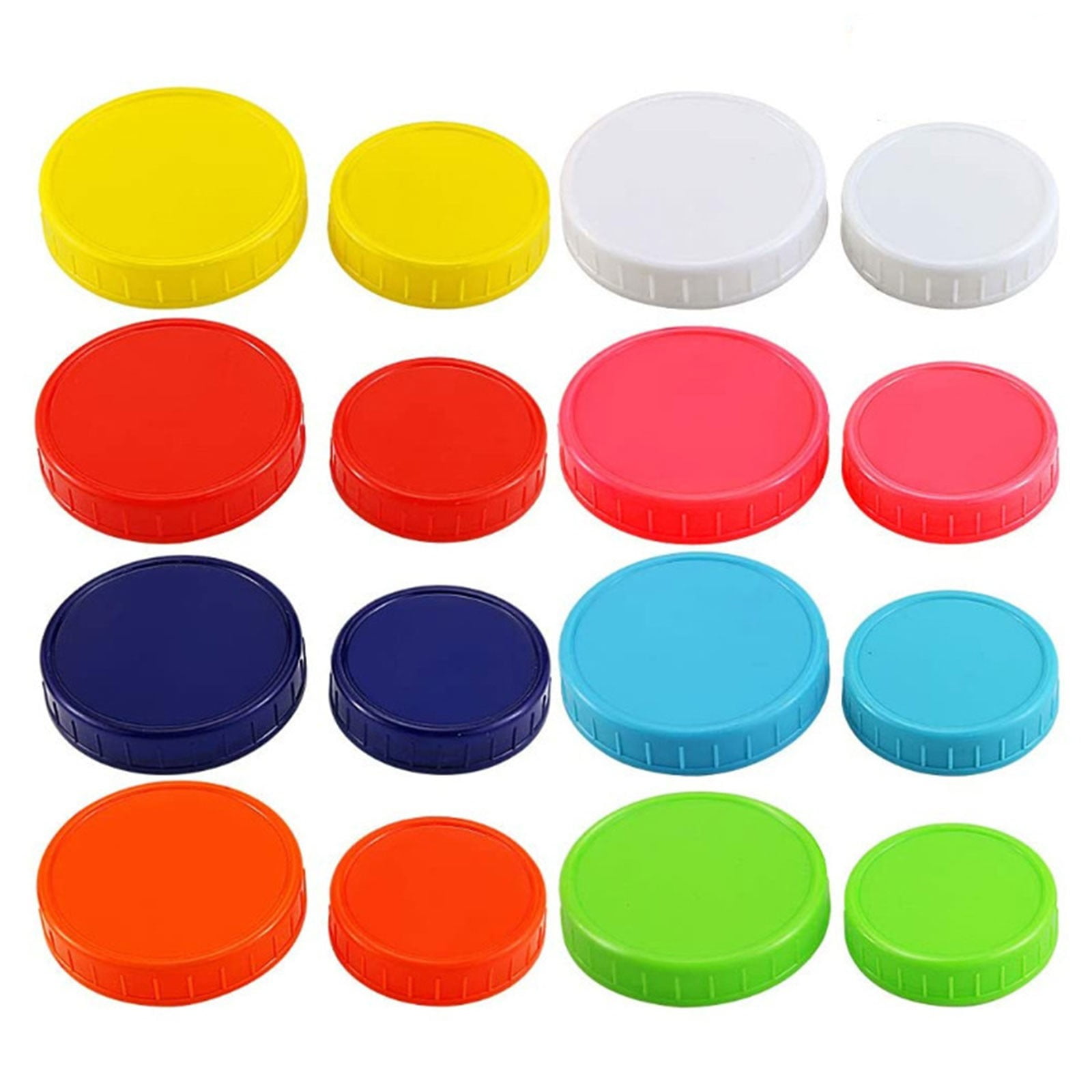 16 Pack Colorful Plastic Jar Lids 8 Wide Mouth (86mm) and 8 Regular ...