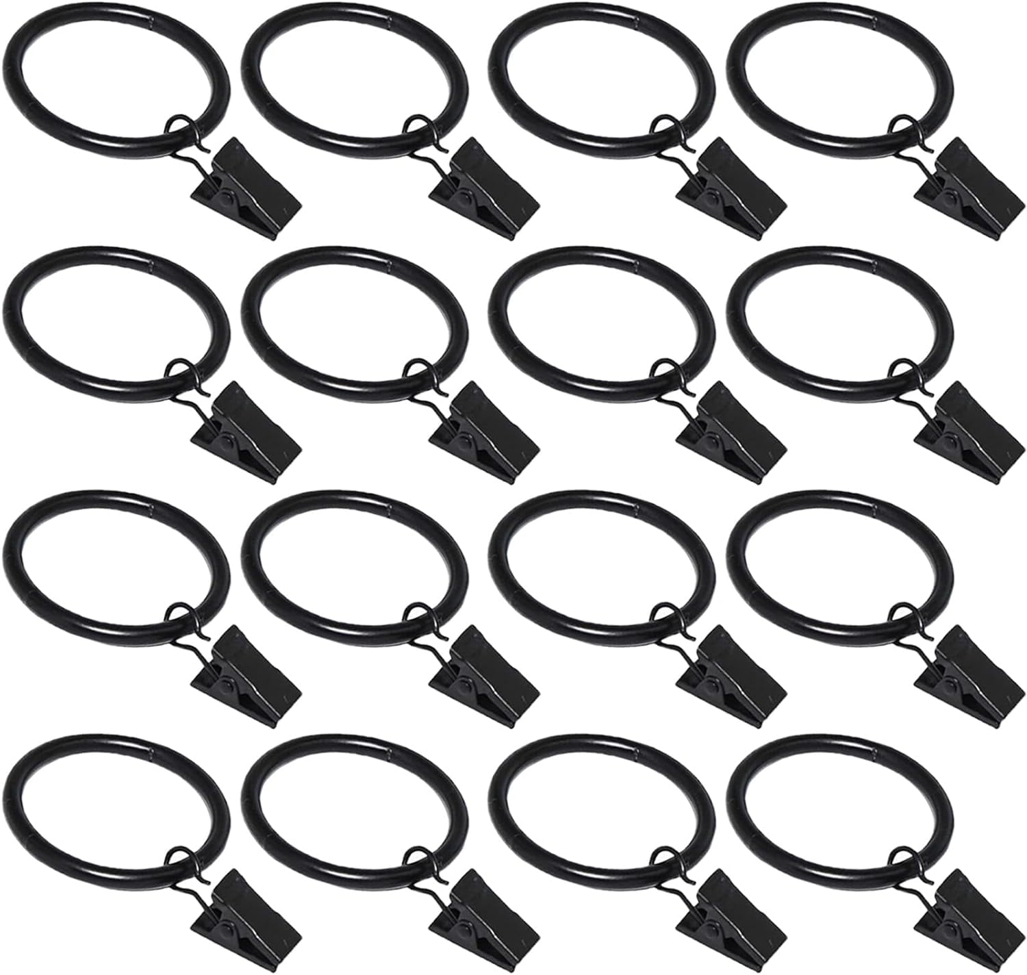 16 Pack Curtain Rings with Clips, Window Clip Rings Black Curtain Hooks ...