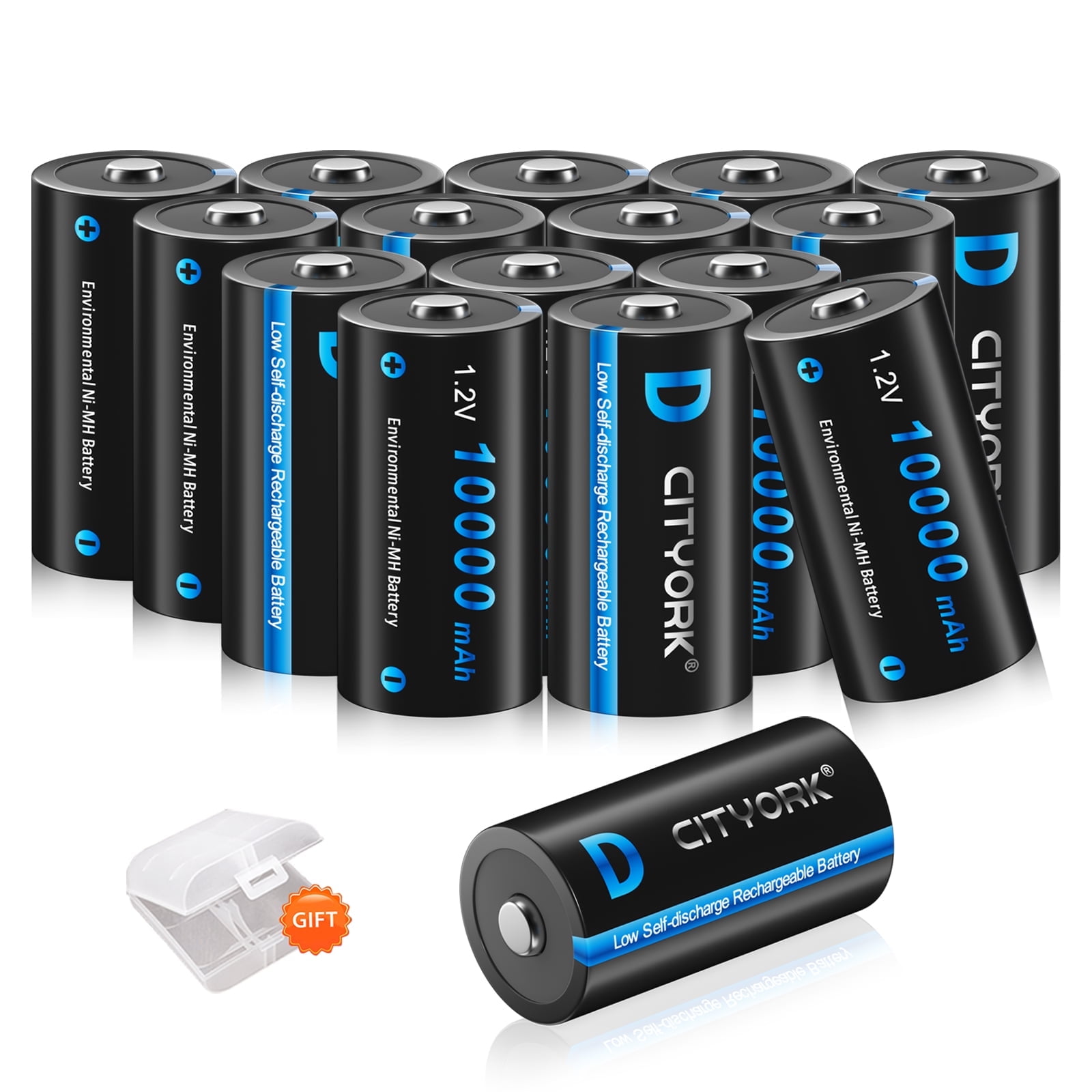 16 Pack D Cell Rechargeable Batteries 10000mAh 1.2V Ni-Mh D Size ...