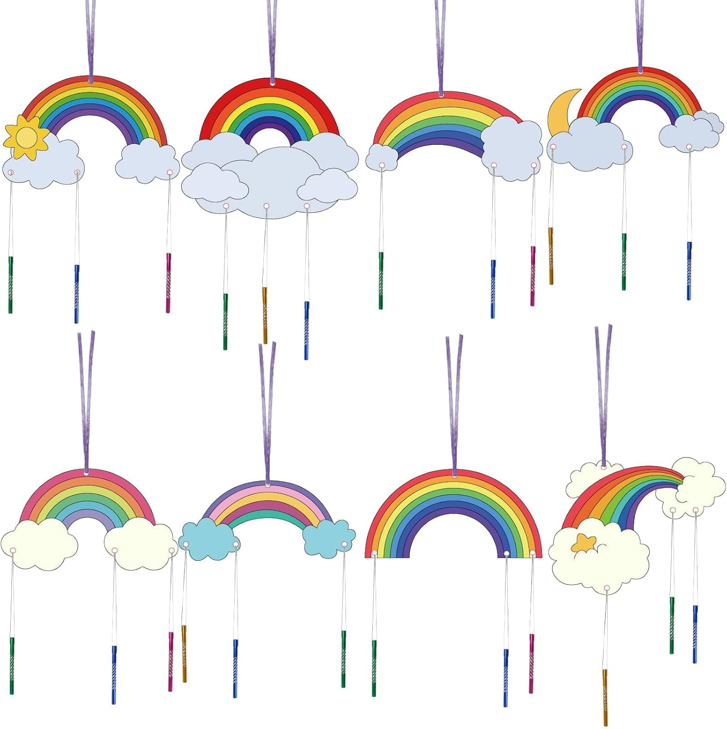 16 Pack DIY Wind Chime Kits Make Your Own Rainow Wind Chime Coloring ...
