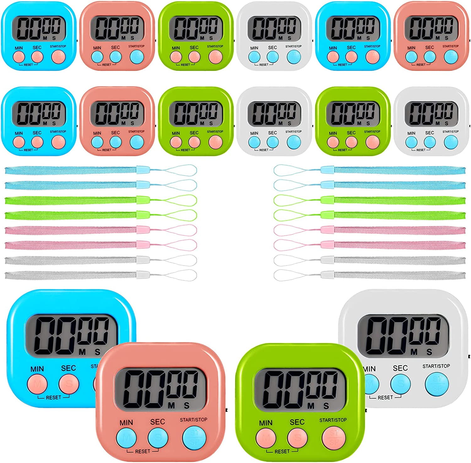 16 Pack Digital Classroom Timers with Lanyards - Color-Coded Countdown ...