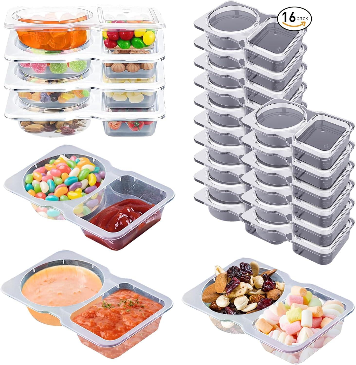 16 Pack Double Compartment Condiment Containers with Lids, Portable ...