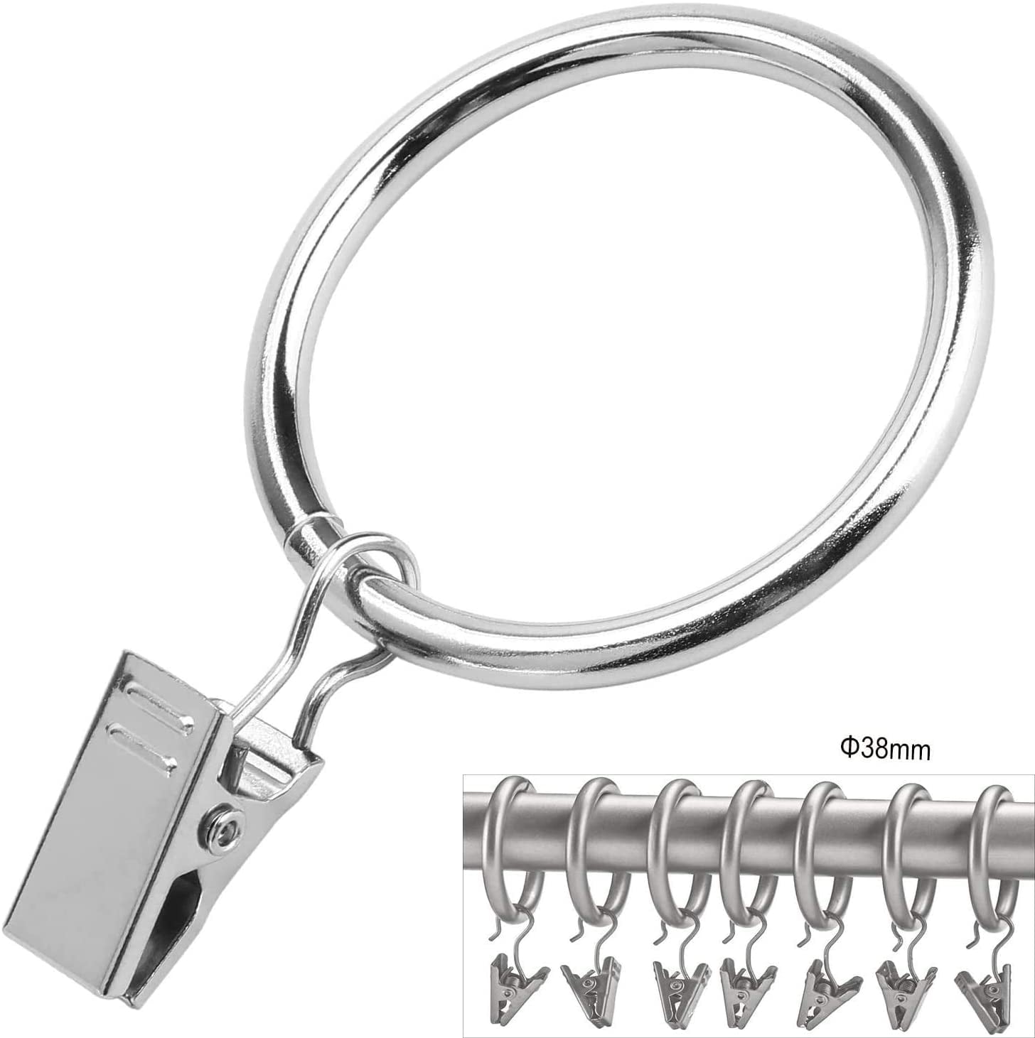 [16 Pack] Drapery Curtain Rings with Clips and Hooks (1.5-inch) Nickel ...