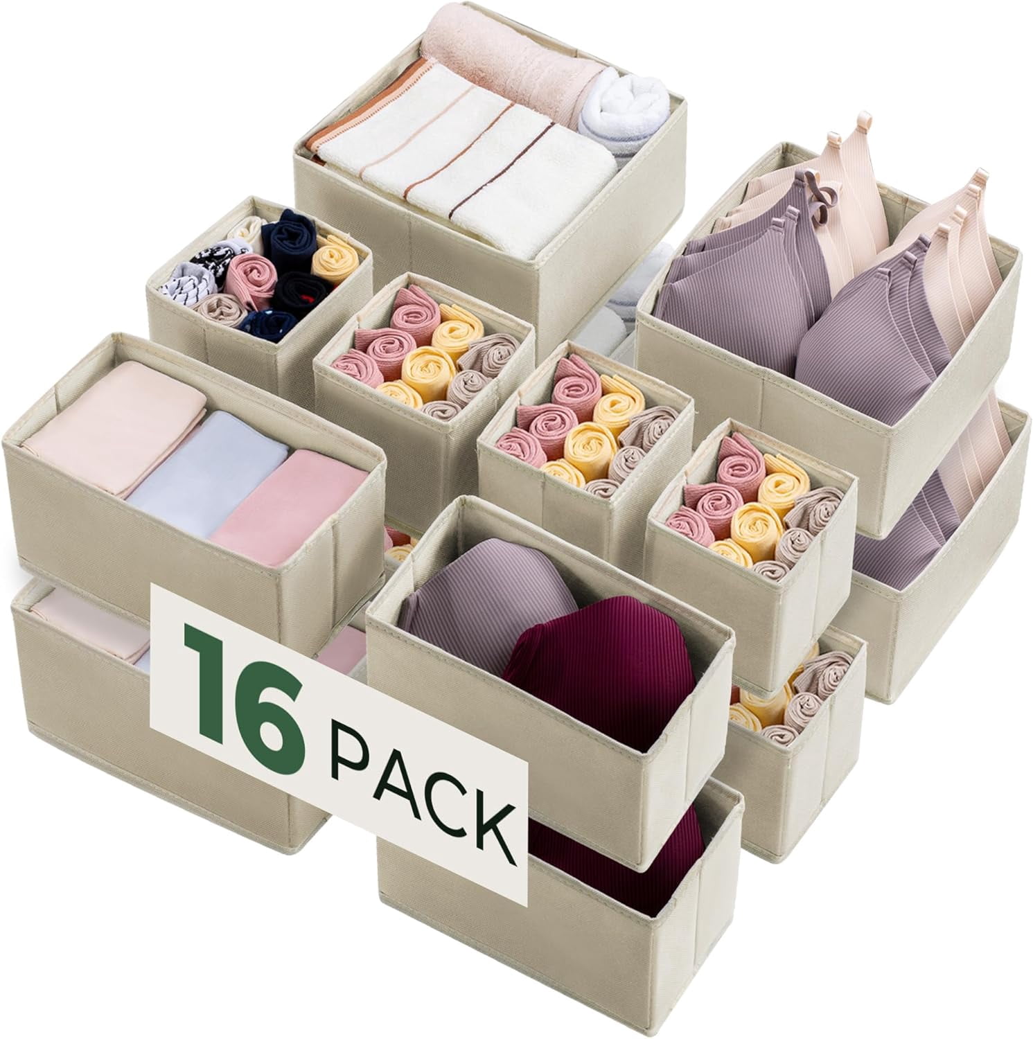 16 Pack Drawer Organizer Clothes, Dresser Drawer Organizers for ...