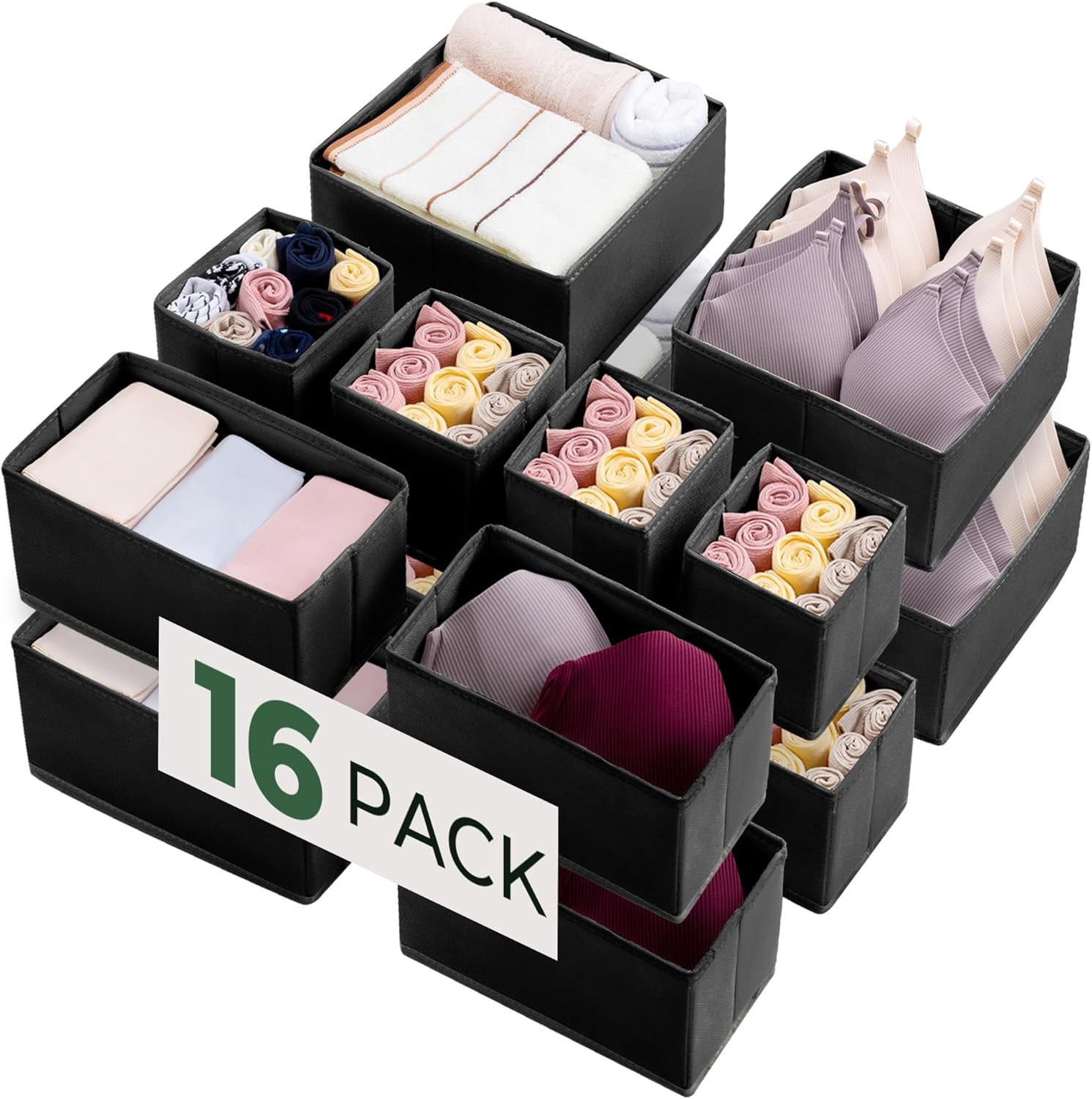 16 Pack Drawer Organizer Clothes, Dresser Drawer Organizers for ...