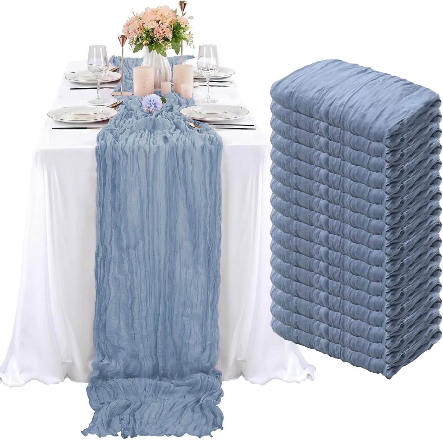 16 Pack Dusty Blue Cheesecloth Table Runner 10Ft Boho Gauze Table ...