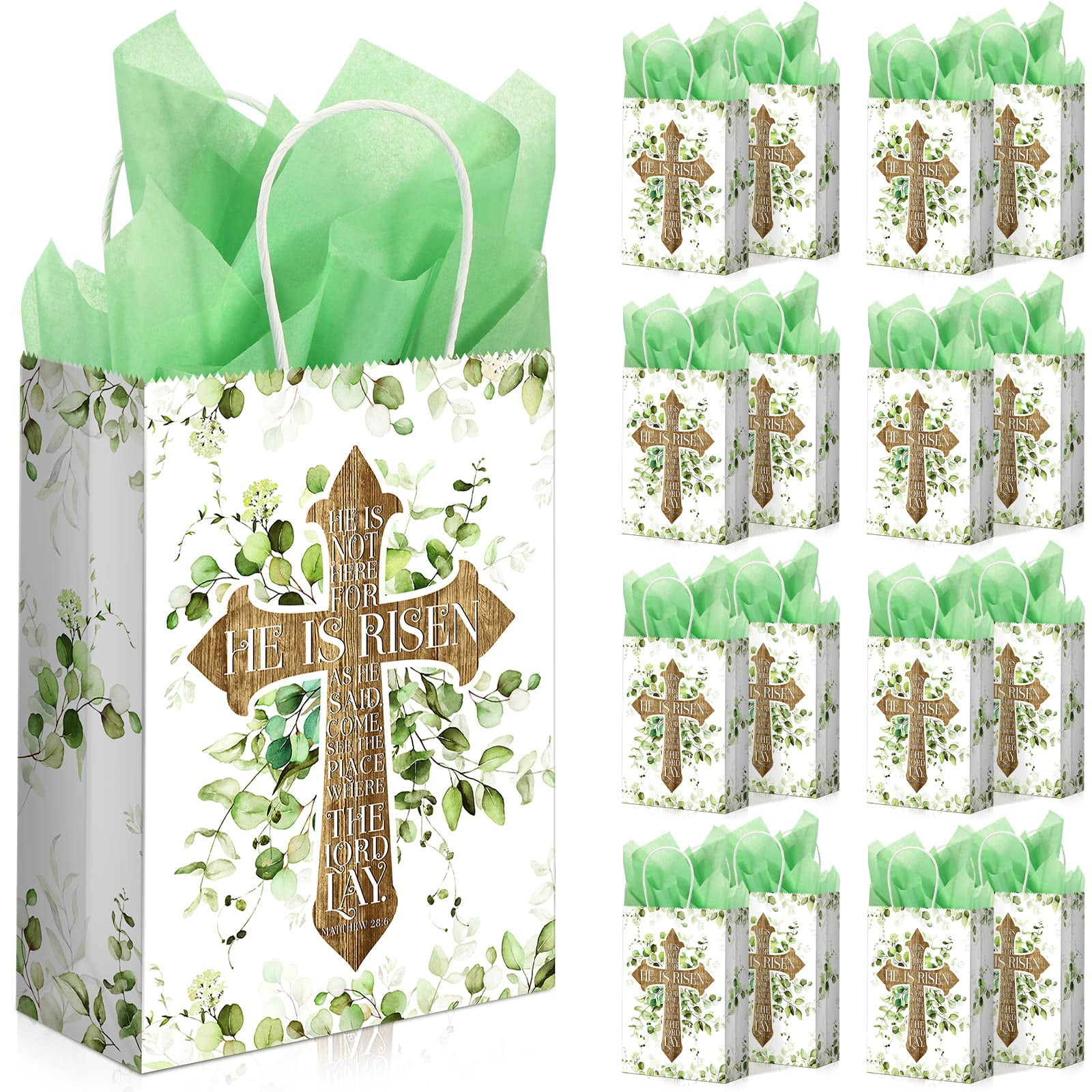 16 Pack Easter Gift SBF3 Bags with Tissue Handles Paper Goodie Tote Bag ...