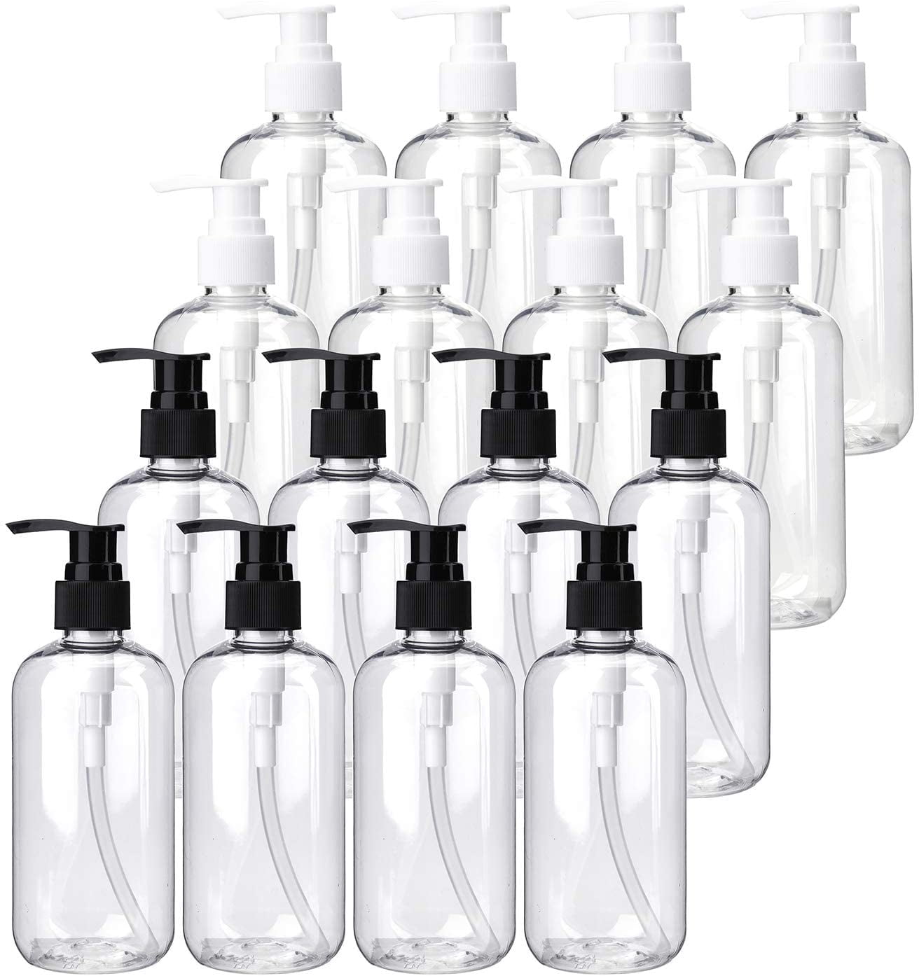 16 Pack Empty Lotion Bottles with Black and White Pumps, 8oz Plastic ...