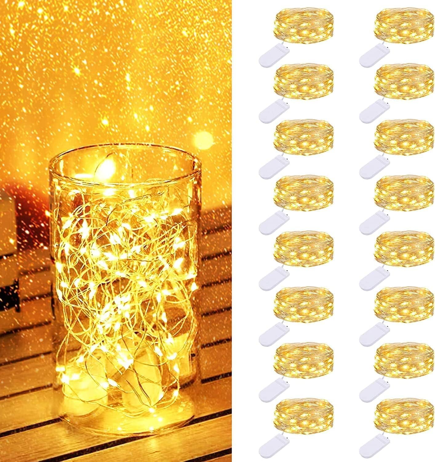 16 Pack Fairy Lights Battery Operated, 7ft 20 LED Mini String Lights ...