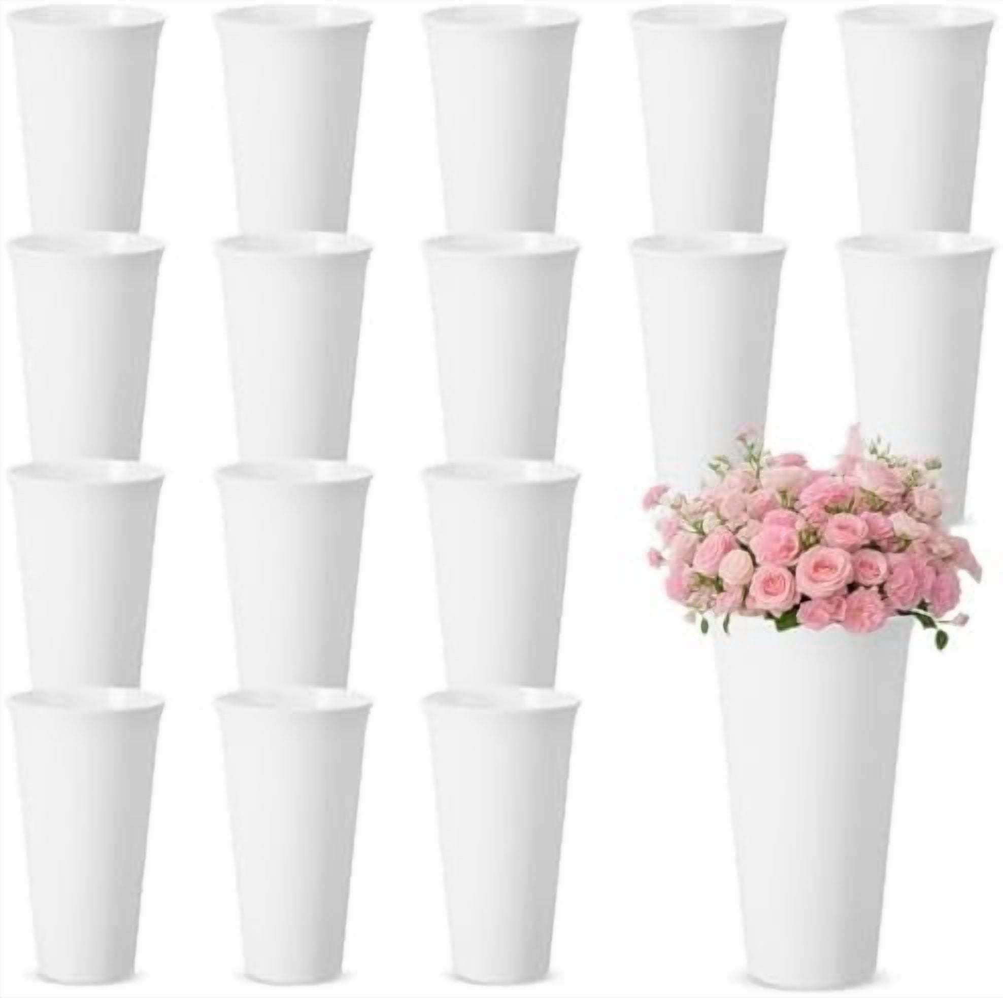 16 Pack Flower Buckets 9.84 Inch Plastic Flower Vases Modern Round ...