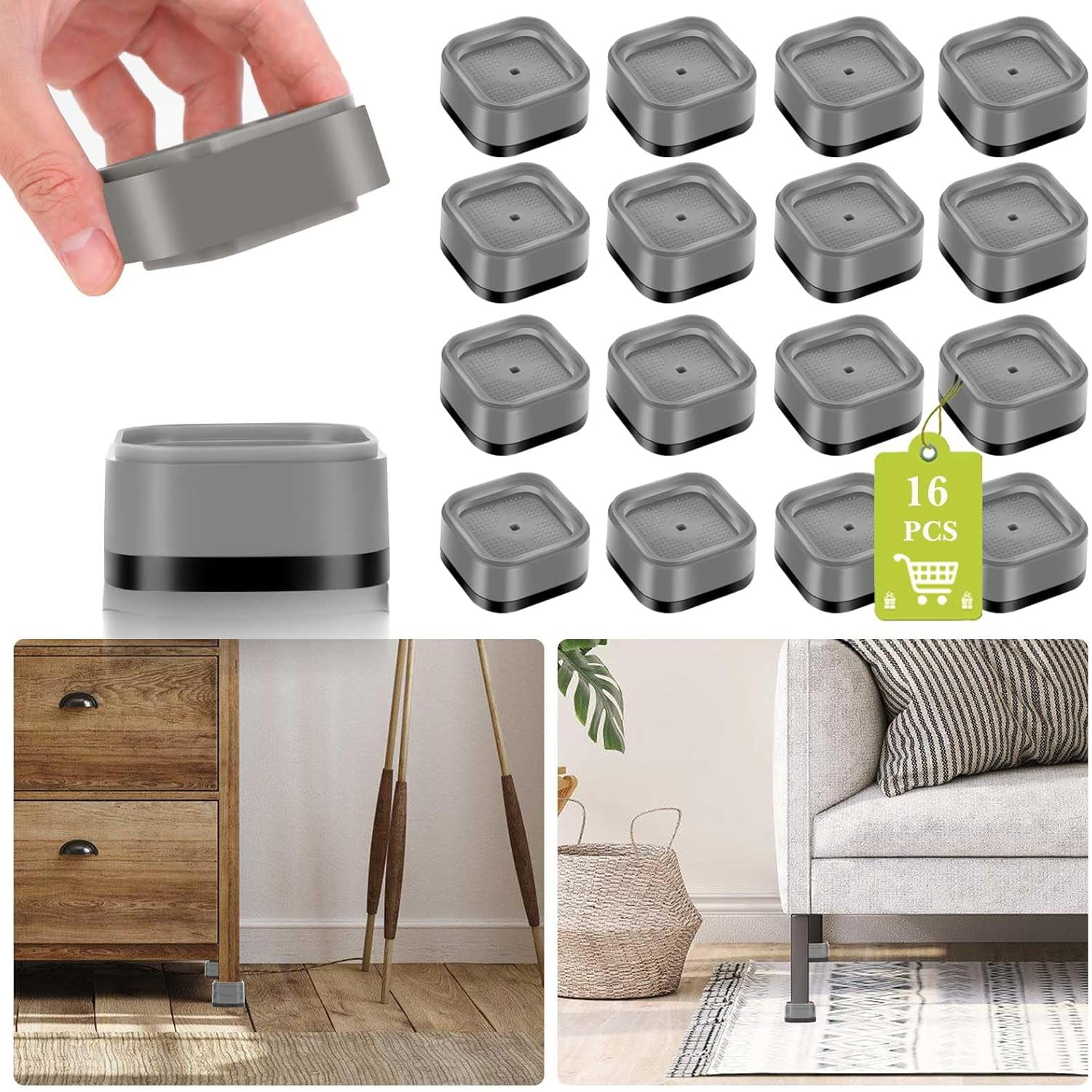 16 Pack Furniture Risers 1, 2 or 3 Inch, Adjustable Bed Risers Heavy ...