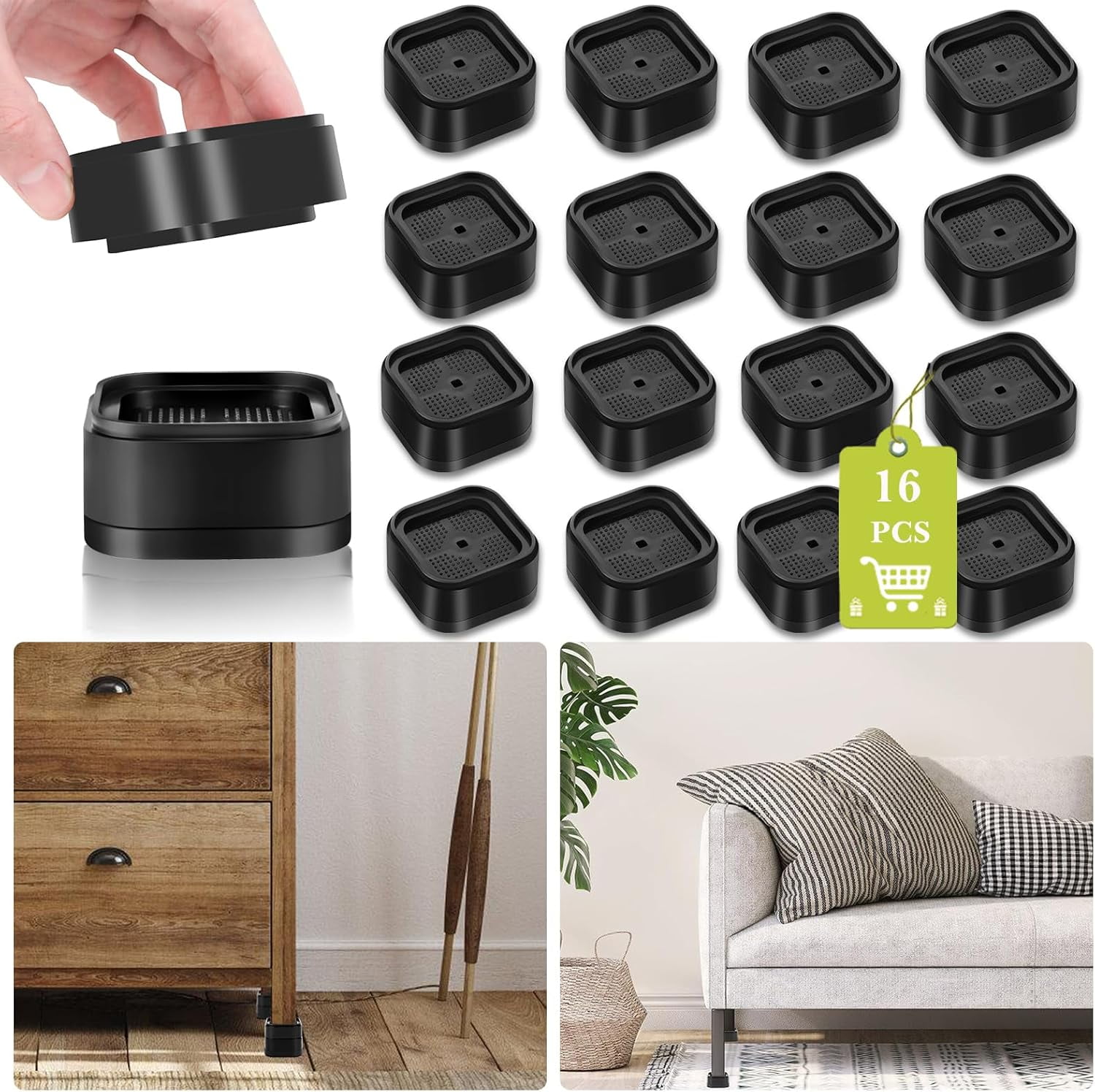 16 Pack Furniture Risers 1, 2 or 3 Inch, Enjinzz Bed Risers Heavy Duty ...