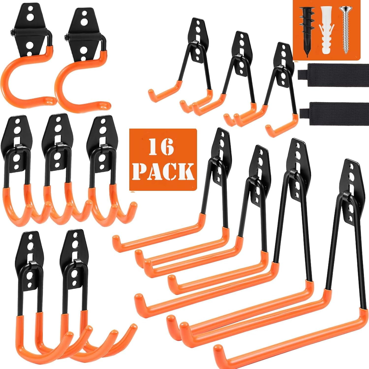 16 Pack Garage Hooks Heavy Duty, Industrial Wall Mount Garage Storage ...