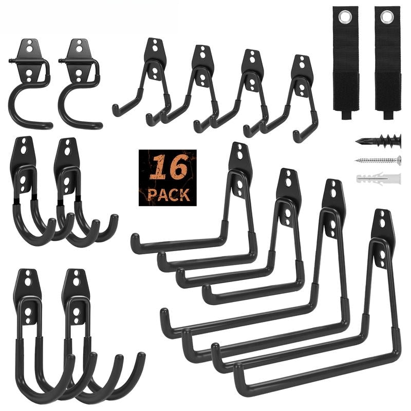 16 Pack Garage Hooks Heavy Duty Organization for Tools Wall Mount ...