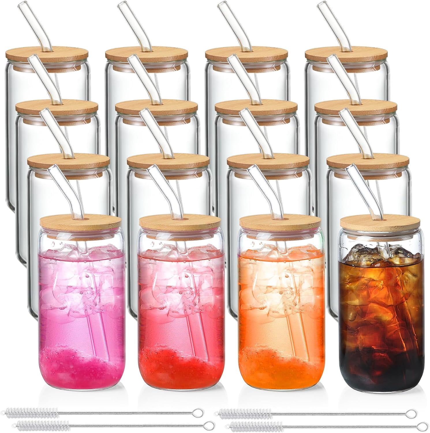 16 Pack Glass Cups with Lids and Straws 16 oz, Personalized ...