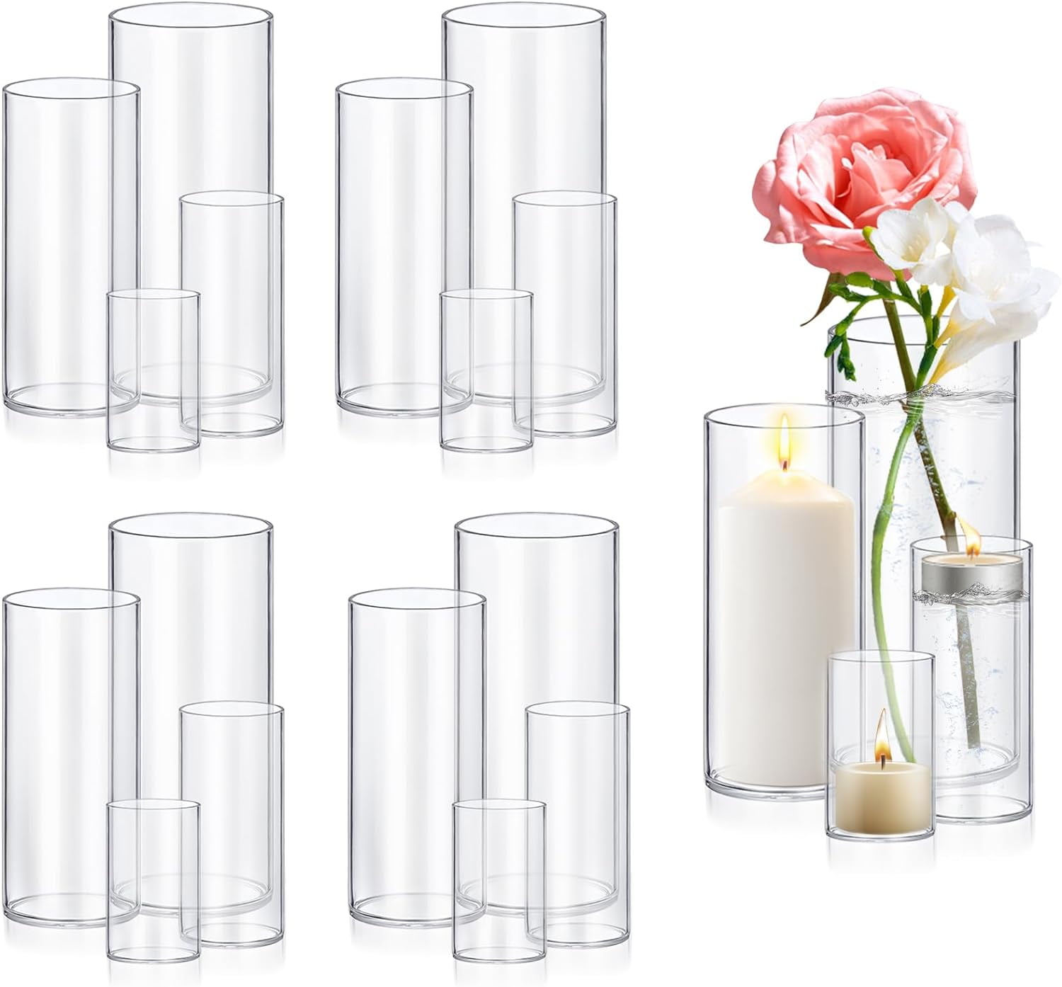 16 Pack Glass Cylinder Vases 4,6,8,10 Inch Tall Clear Flower Vase ...