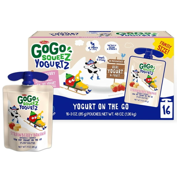 (16 Pack) GoGo squeeZ yogurtZ Strawberry Banana Lowfat Yogurt Pouches ...