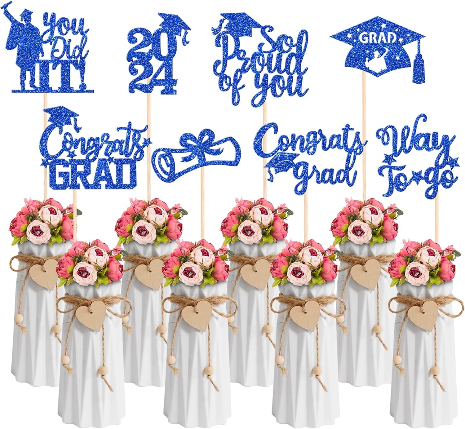 16 Pack Graduation Centerpieces 2024 for Tables Double Sided Glitter So ...