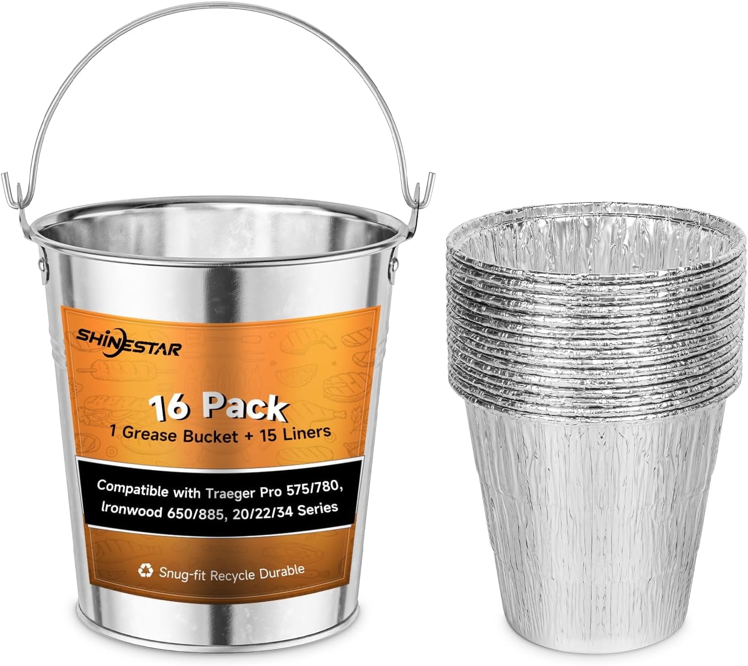 Shinestar Grease Bucket Liners for Traeger Pro 575/780 Ironwood Series ...