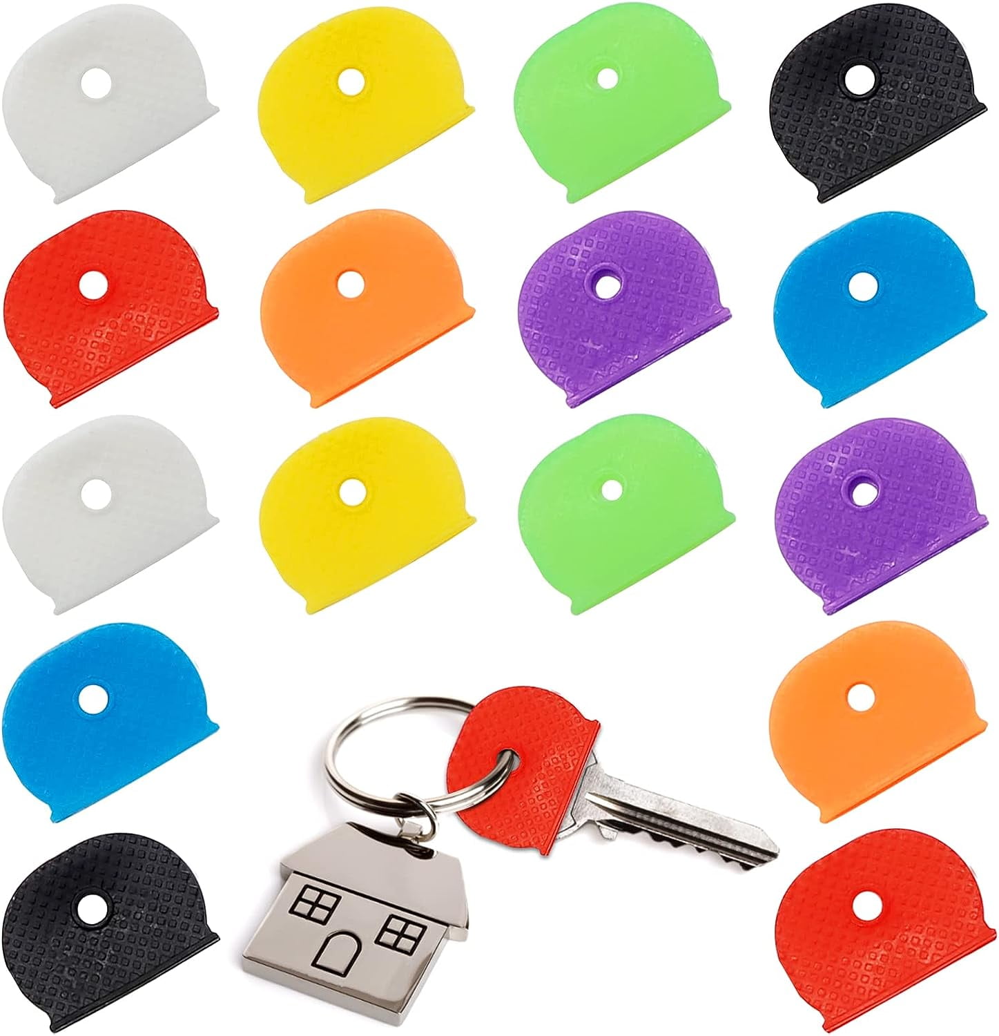 16 Pack Half Round Key Cap Tags,8 Colours Plastic Key Identifier Coding ...