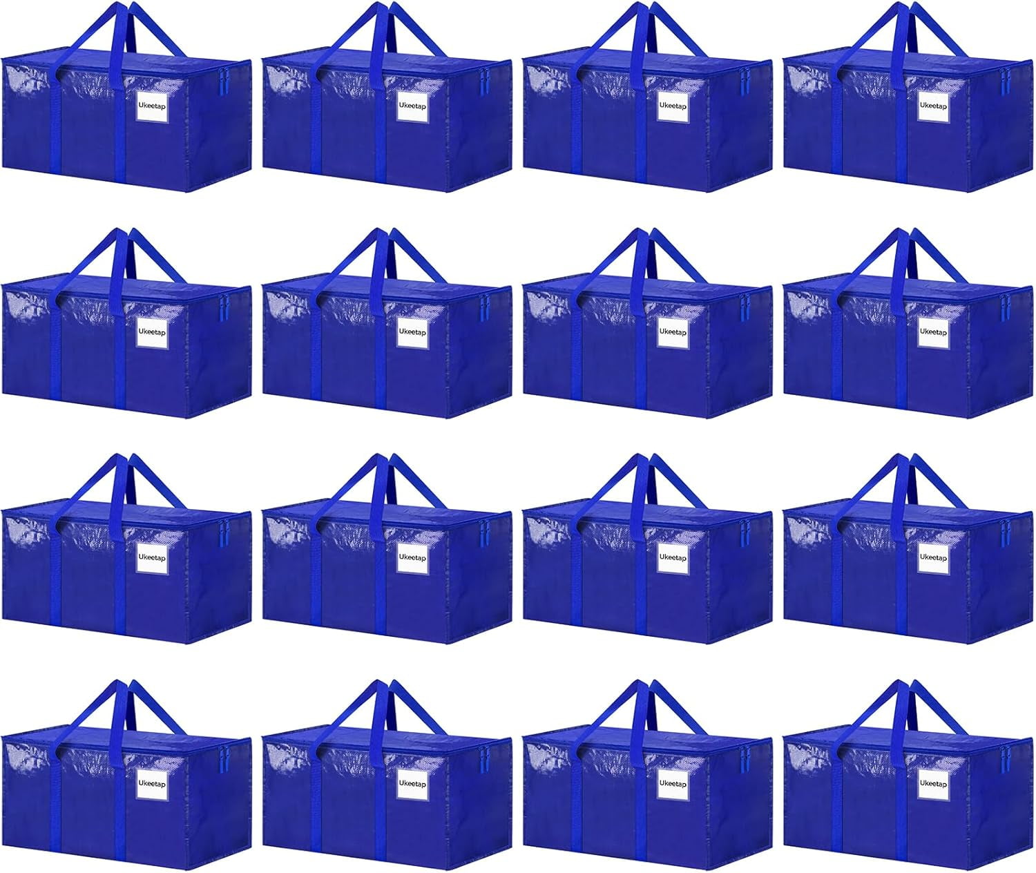 16 Pack Heavy Duty Moving Bags, Blue Storage Bins with , Reinforced ...