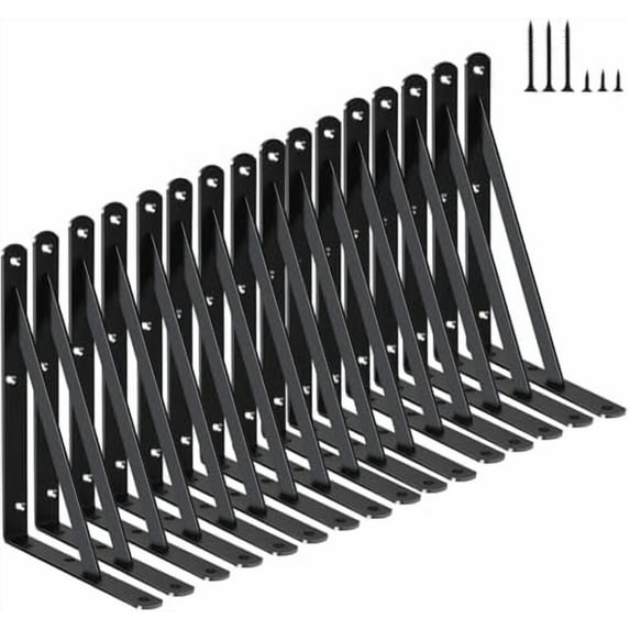 16 Pack L8 x H 6" Black Heavy Duty Shelf Brackets with Screws Metal ...