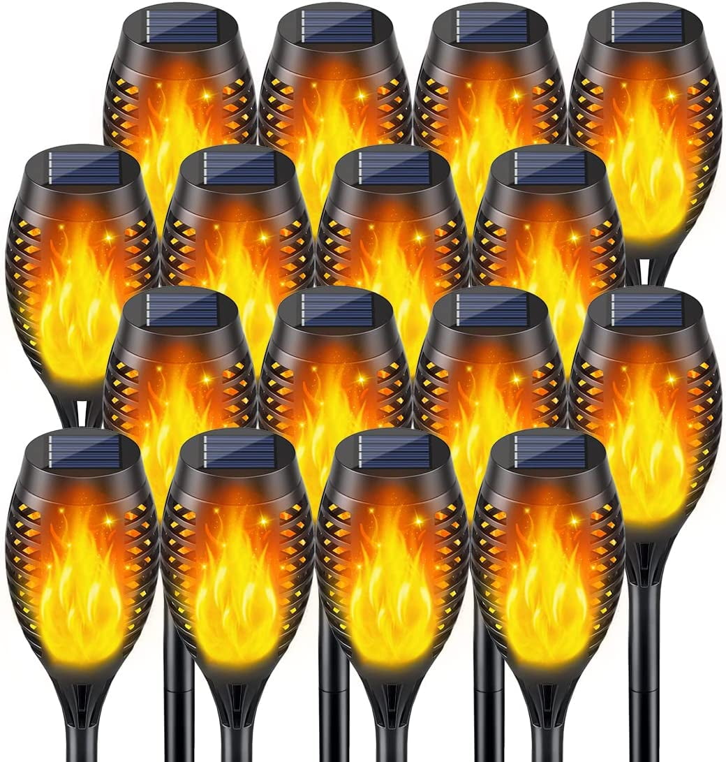 16 Pack LED Solar Torch Light Outdoor Flickering Flame, Waterproof ...