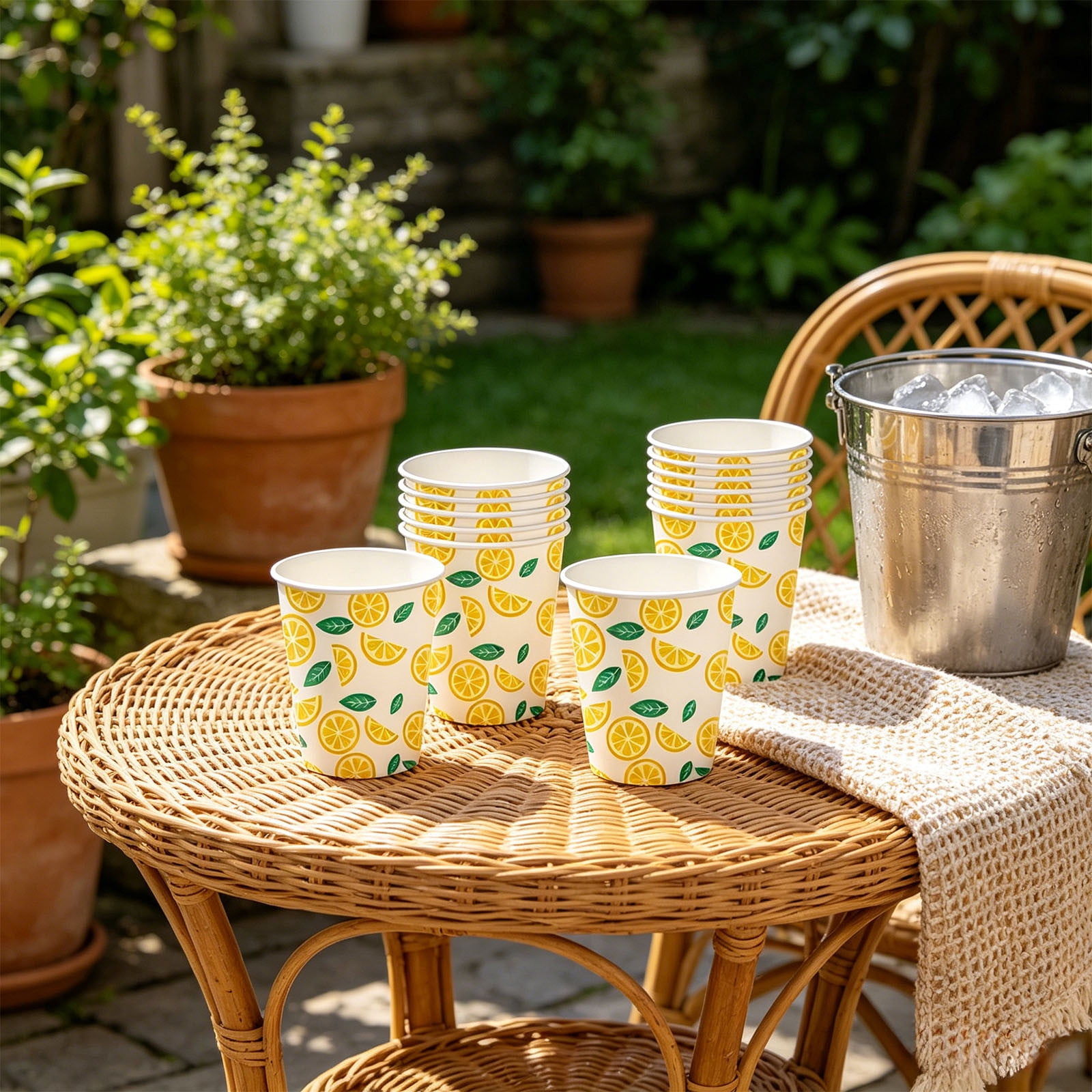 16 Pack Lemon Print Disposable Paper Cups, Summer Themed Drinkware ...