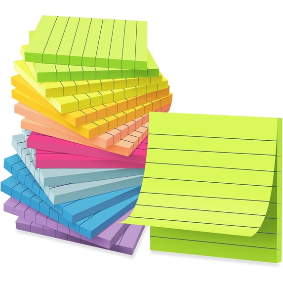 16 Pack) Lined Sticky Notes 3x3 in Ruled Stickies Super Sticking Power ...