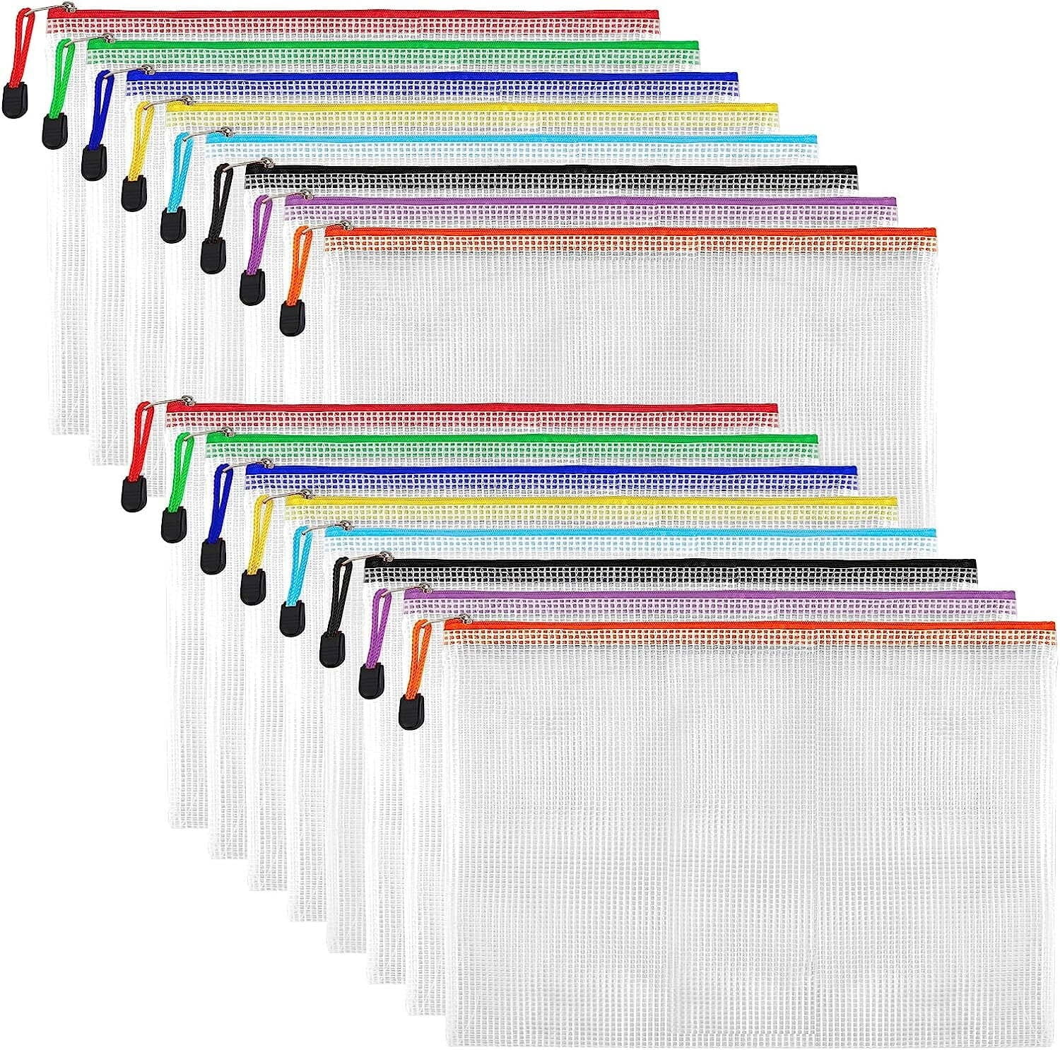 16 Pack Mesh Zipper Pouch Document Bag, Waterproof Zippered File Bags ...