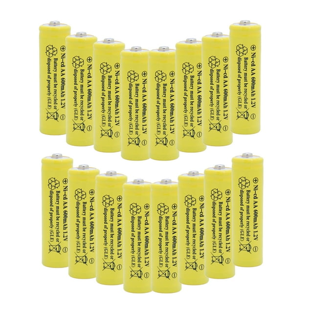 16 Pack Ni-Cd AA 600mAh 1.2 Volts AA Rechargeable Batteries for Garden ...