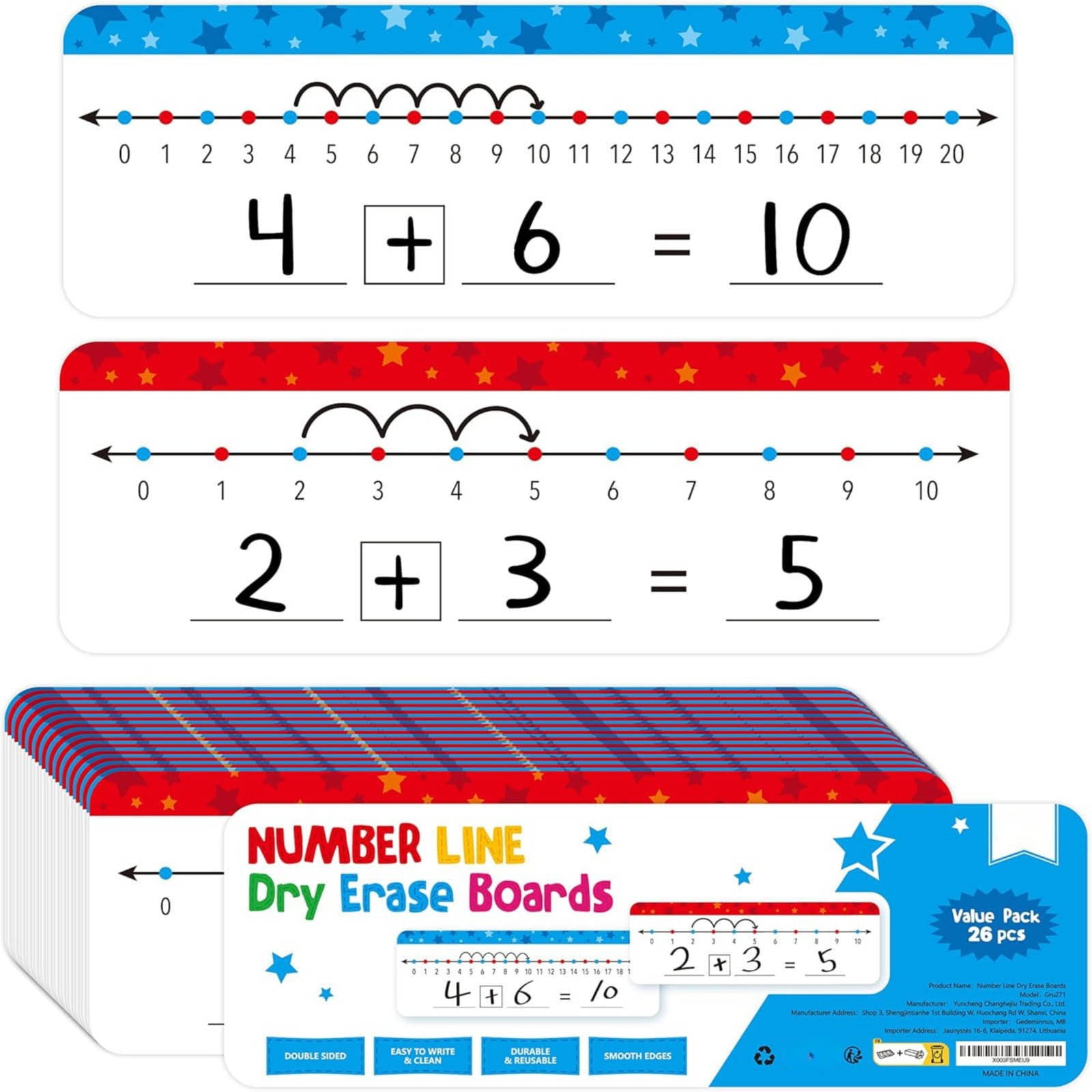 16 Pack Number Line Board Card 4”x12” Inch Double Writable And Erasable ...