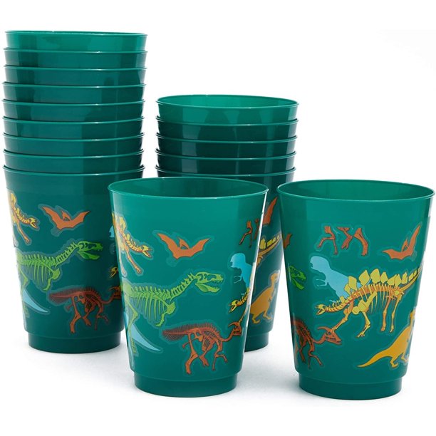 16 Pack Plastic Dinosaur Cups for Kids, Dino Party Favors for Birthday ...