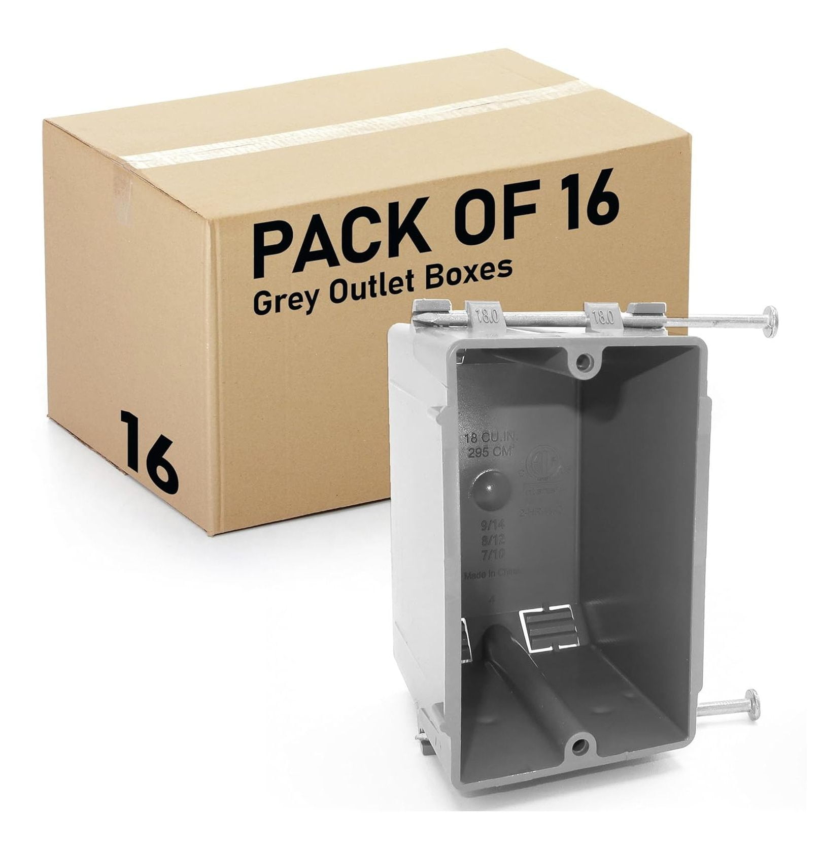 (16 Pack) Plastic Electrical Box, Single Gang New Work Junction Box ...