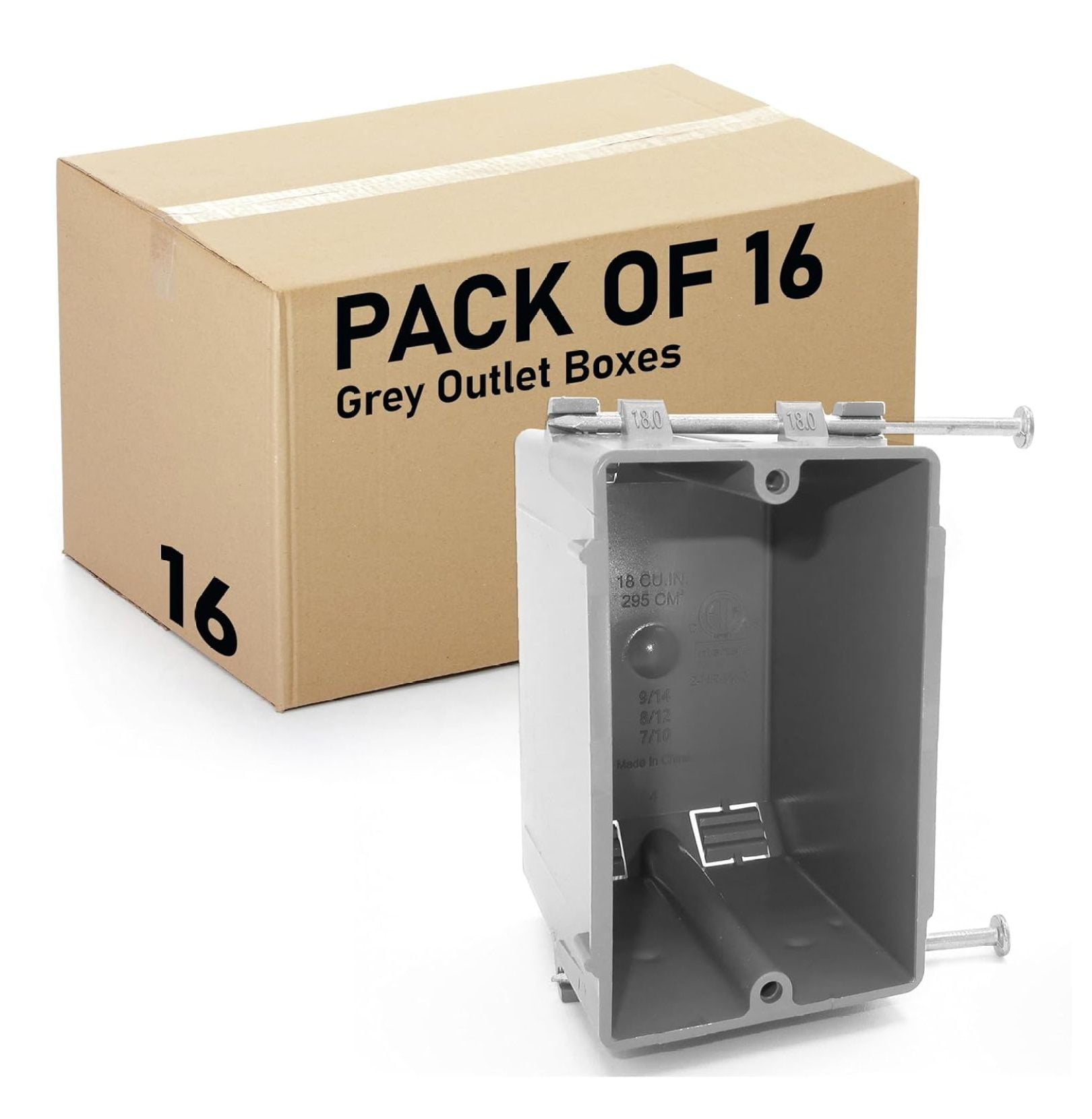 (16 Pack) Plastic Electrical Box, Single Gang New Work Junction Box ...