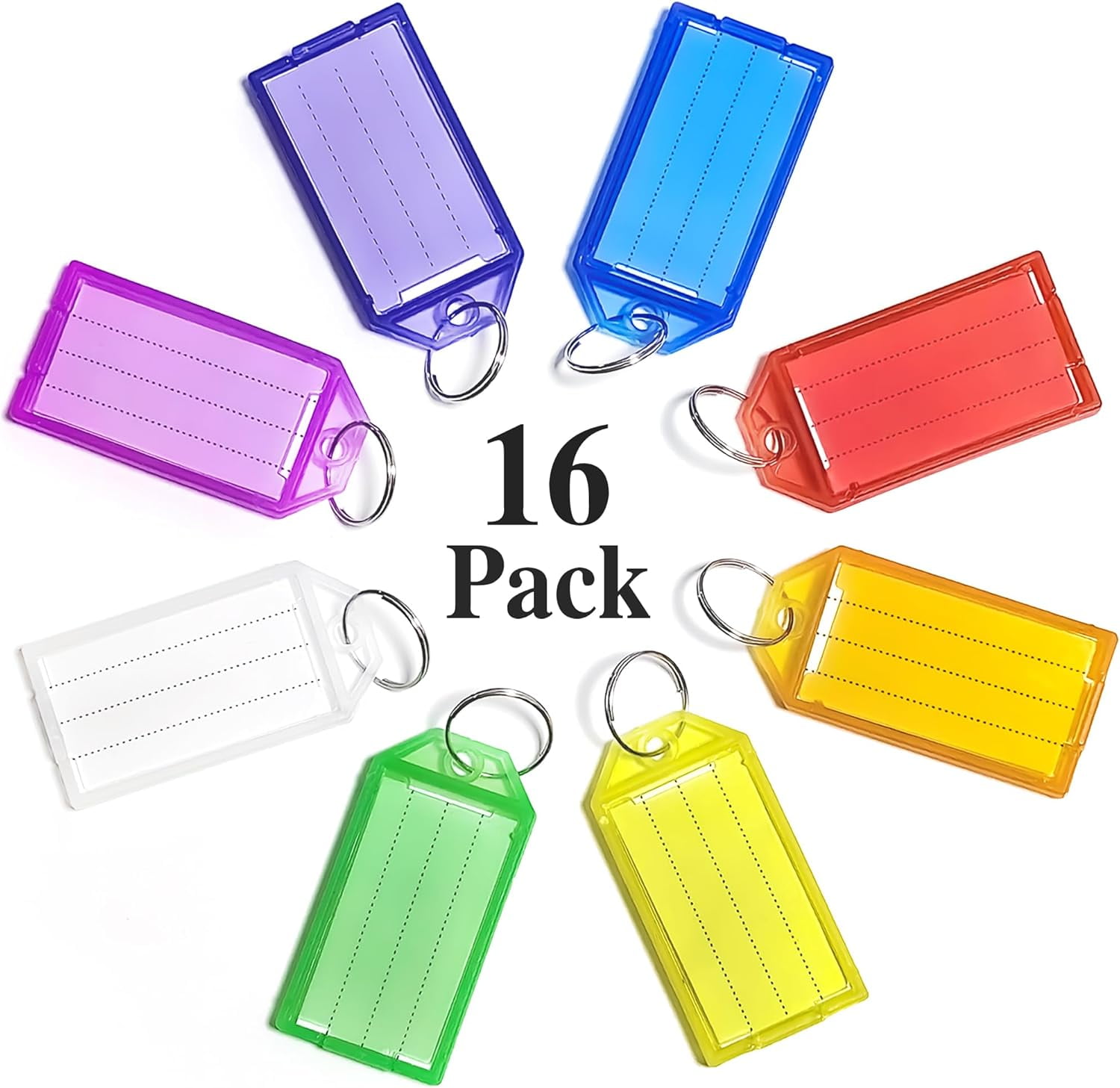 16 Pack Plastic Key Tags with Label: Key Labels with Split Ring and ...