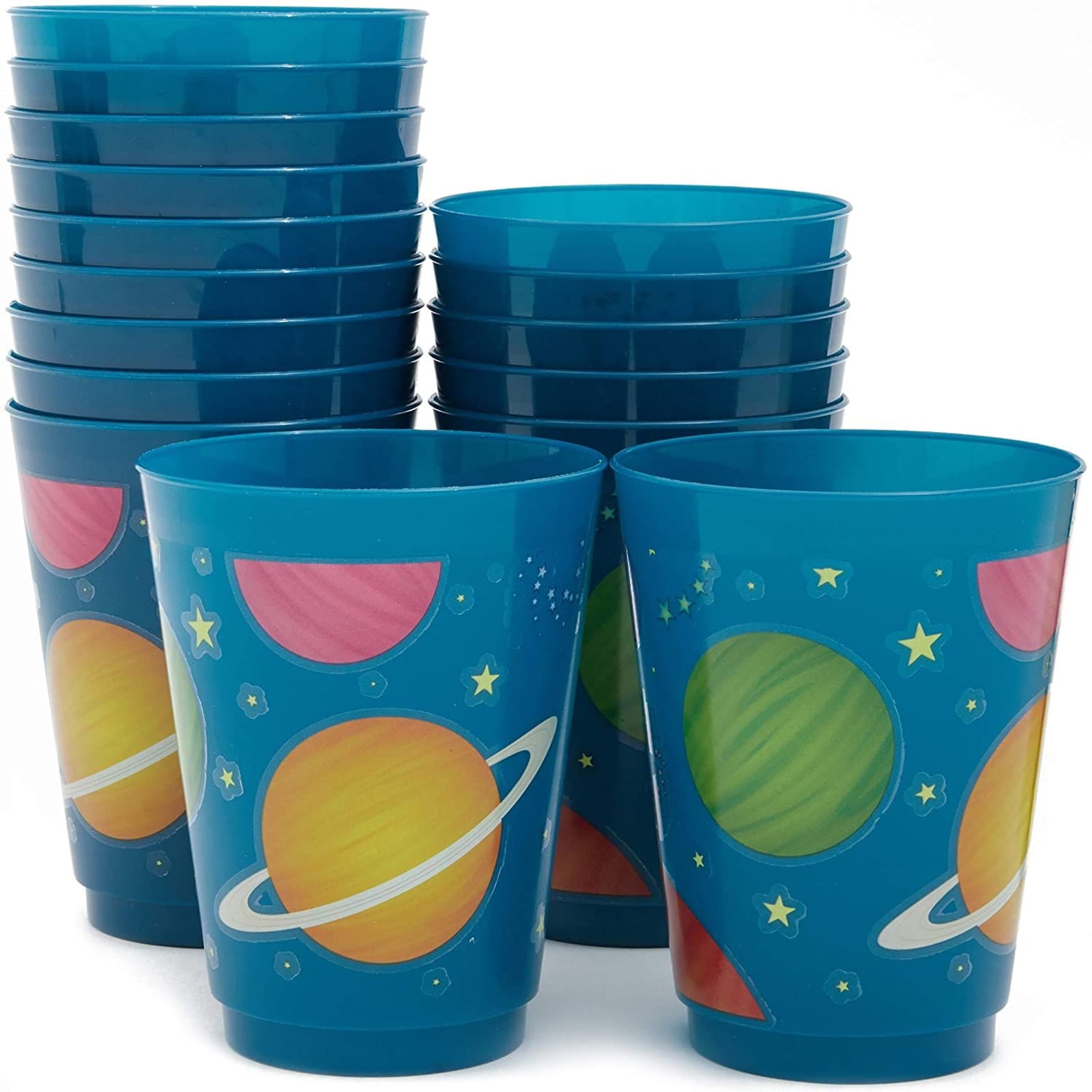 16 Pack Plastic Outer Space Cups for Kids, Galaxy Party Favors for ...